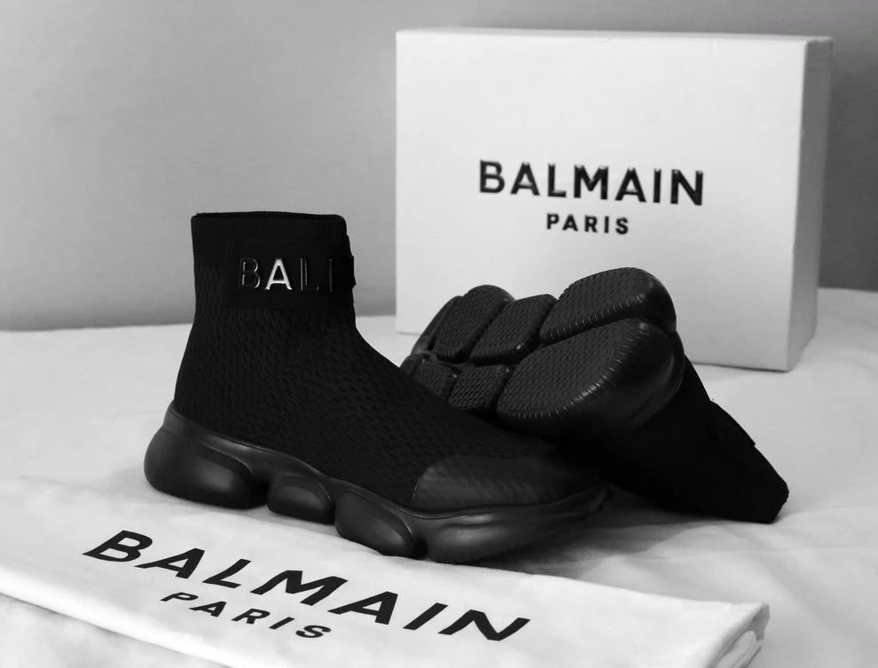 BALMAIN Black textile high-top sneakers | Ahmed Hamdy Ecommerce